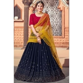 Navy blue Party Wear Lehenga Choli Online, Designer Georgette Lehenga ...
